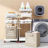 China 2 Tiers Collapsible Dirty Hamper Stand Laundry Clothes Other Vegetable Storage Fruit Metal Wire Washing Baskets with Handle for sale