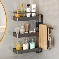 China NEW Luxury Space Saver Bathroom Rotate Holder Makeup Storage Corner Wall Mount Hanging Organizer Shelf Accessories Towel Rack for sale