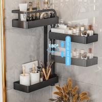 China NEW Luxury Space Saver Bathroom Rotate Holder Makeup Storage Corner Wall Mount Hanging Organizer Shelf Accessories Towel Rack for sale
