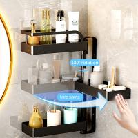 China NEW Luxury Space Saver Bathroom Rotate Holder Makeup Storage Corner Wall Mount Hanging Organizer Shelf Accessories Towel Rack for sale