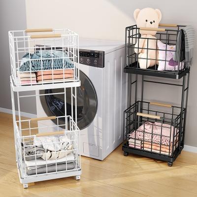 China 2022 NEW Steel 3 Compartments Foldable Baby Kids Mesh 3 Section Laundry Bags & Baskets with Wheels Storage Box for Clothing for sale