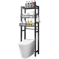 China Home Toilet Holder Towel Bars Storage Iron Rack Metal 3-Tier Eco-Friendly Folding Bathroom Organizer Shelf Paper Holder 3 Hooks for sale