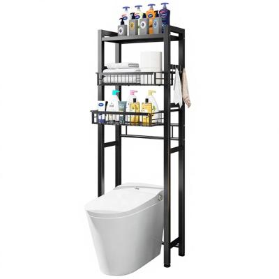 China Home Toilet Holder Towel Bars Storage Iron Rack Metal 3-Tier Eco-Friendly Folding Bathroom Organizer Shelf Paper Holder 3 Hooks for sale