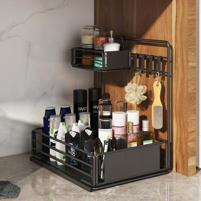 China New C Metal Double-layer Home Multifunctional Storage Organizer Bathroom Storage Rack Drawdown Rack for Sink Cabinet for sale