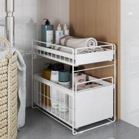 China Bathroom Kitchen Stackable Double-layer Pull-out Storage Basket Spice Rack Basket  Under Sink Organizer Bathroom Shelf for sale
