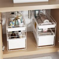 China Bathroom Kitchen Stackable Double-layer Pull-out Storage Basket Spice Rack Basket  Under Sink Organizer Bathroom Shelf for sale