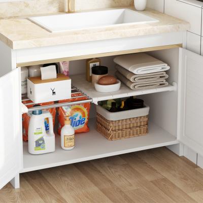 China Retractable Expandable Move Free ABS Plastic Containers Panel Bathroom & Kitchen Multifunction Shelf Under Sink Organizer for sale