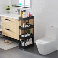 China ABS Plastic Factory Direct Four-story Floor-mounted Movable Holders Corner Organizer Bathroom Storage Racks Stroller with Wheels for sale
