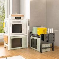 China Expandable Microwave Shelf 2 Tier Oven Stand with Hooks Bakers Rack Kitchen Countertop Cutlery Accessories Tool Organiser Holder for sale