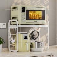 China NEW Metal Adjustable Telescopic Double Layer Microwave Oven Kitchen Multifunctional Convection Oven Rice Cooker Storage Rack for sale