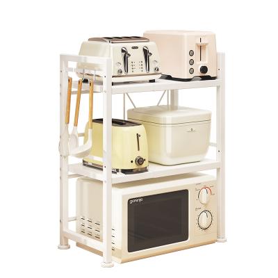 China White Kitchen Desktop Scalable Height Adjustable Double Layer Microwave Oven Rack Countertop Toasters Pizza Oven Storage Holder for sale