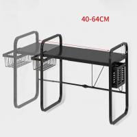 China Black/ White Extendable Carbon Steel Storage Rack Shelf Kitchen Microwave Oven Stand 2tier Floor Kitchen Countertop Storage Rack for sale