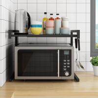 China Kitchen Metal Black Desktop Retractable Extended Length Microwave Oven Rack for sale