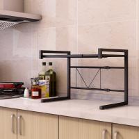 China Kitchen Metal Black Desktop Retractable Extended Length Microwave Oven Rack for sale