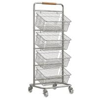 China Double Tier 304 Stainless Steel Modern Non-Folding Laundry Basket & Storage Rack Wheels Mobile Unit for Bathroom Balcony for sale