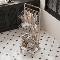 China Double Tier 304 Stainless Steel Modern Non-Folding Laundry Basket & Storage Rack Wheels Mobile Unit for Bathroom Balcony for sale