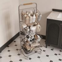 China Double Tier 304 Stainless Steel Modern Non-Folding Laundry Basket & Storage Rack Wheels Mobile Unit for Bathroom Balcony for sale