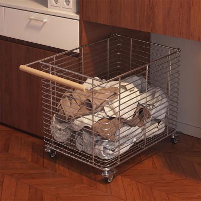 China 304 Stainless Steel Bathroom Vanity Under-cabinet Laundry Basket Floor-standing Storage Basket Movable with Wheels for sale