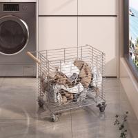 China 304 Stainless Steel Bathroom Vanity Under-cabinet Laundry Basket Floor-standing Storage Basket Movable with Wheels for sale