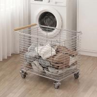 China 304 Stainless Steel Bathroom Vanity Under-cabinet Laundry Basket Floor-standing Storage Basket Movable with Wheels for sale
