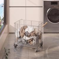China 304 Stainless Steel Bathroom Vanity Under-cabinet Laundry Basket Floor-standing Storage Basket Movable with Wheels for sale