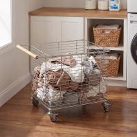 China 304 Stainless Steel Bathroom Vanity Under-cabinet Laundry Basket Floor-standing Storage Basket Movable with Wheels for sale