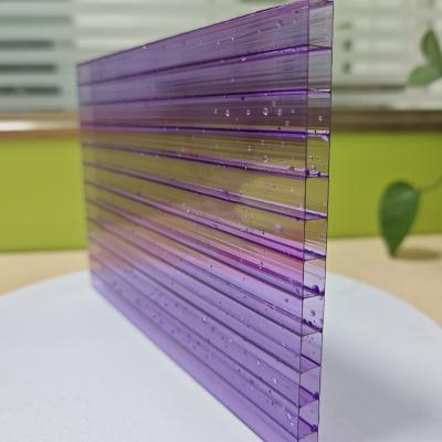 China Purple Polycarbonate Hollow Sheet 4mm 20mm Impact Resistant UV Coated Roofing Panel for sale