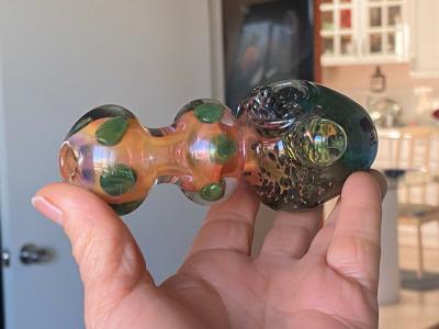 China 4.5 Inch Hand Blown Borosilicate Glass Tobacco Pipe Blue Blizzard Orange Yellow for sale