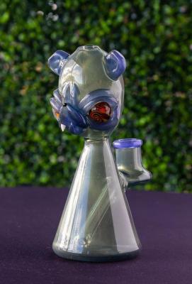 China 8 Inch Blue Borosilicate Glass Bong Hookah Water Pipe Bubbler 14mm Male Bowl for sale