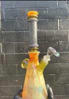 China 9 Inch Borosilicate Glass Bong Cream White Anime Laugh Teasing Face Hookah 14mm Joint for sale