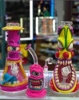 China 7 Inch Borosilicate Glass Skull Water Pipe Ice Catcher Hookah Bubbler 4mm Thick for sale