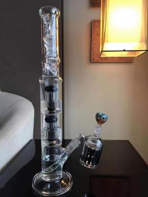China 17 Inch Tall Double Dab Rig with 6 Arm Trees Percolator Glass Water Bong Multicolor for sale