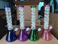 China 7mm Thick Borosilicate Glass Ice Hookah Water Pipe 14 Inch with Luminous Decals for sale