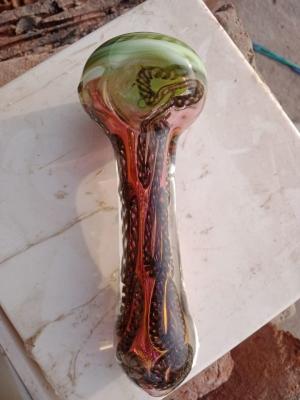 China 5mm Thick Handpainted Glass Spoon Pipe 100g Hand Drawing Pattern Smoking Tobacco for sale