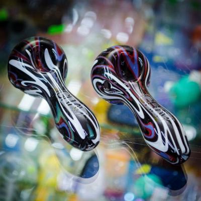 China Blue Streak Painted Colored Mini 3 Inch Tobacco Spoon Pipe Borosilicate Glass Hand Pipe for sale