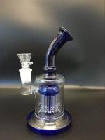 China 7 Inch Blue Recycler Glass Bong Water Pipe Tobacco Hookah 14mm Bowl Hand Blown for sale