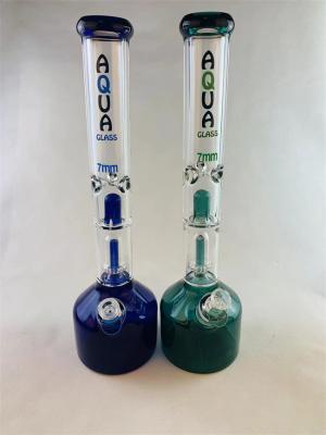 China 14 Inch Double Percolator Glass Water Pipe Bong 5mm Thick Hookah for sale