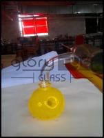 China 6 Inch Perc Ribbed Glass Water Pipe 14mm Bowl Bent Neck Showerhead for sale