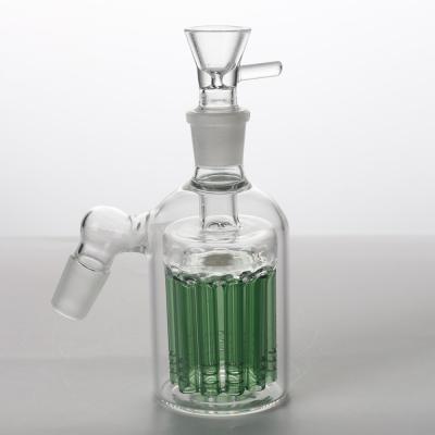 China High Temperature Glass Hookah Ash Catcher 14mm Green Porous 45 Degree Hanging Bottle for sale