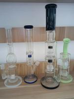 China 16 Inch Green Thick Double Percolator Water Pipe Tobacco Bong with Ice Catcher Borosilicate Glass for sale