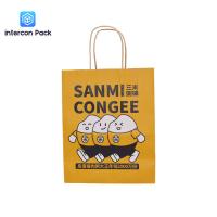 China Customized Kraft Paper Shopping Bags Brown Color Take Away Food Bag for sale