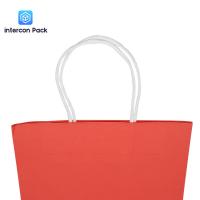 China 210g Twisted Handle Kraft Paper Bags Red Color Printing 12.99x8.66x3.94 inch for sale