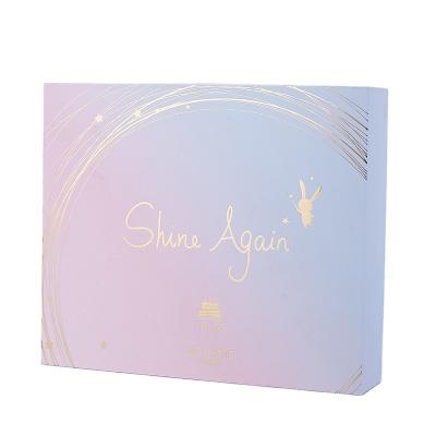 China Custom Luxury Apparel Boxes 300gsm Art Paper Hot Stamping Pink Blue Gift Packaging for sale