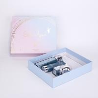 China Custom Luxury Apparel Boxes 300gsm Art Paper Hot Stamping Pink Blue Gift Packaging for sale