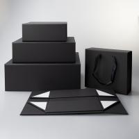 China 157gsm Art Paper Black Gift Box With Lid Foldable Rigid Magnetic Packaging for sale