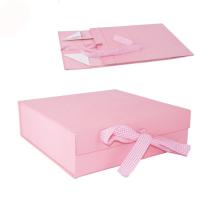 China Pink Magnetic C1S C2S Foldable Packaging Box With Ribbon Closure for sale
