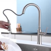 China Brushed Nickel Stainless Steel Pull Down Kitchen Faucet 18/10 Dual Spray 35mm Ceramic Cartridge for sale