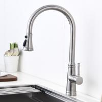 China Water Saving High Arc Kitchen Faucet 35mm Ceramic Cartridge SUS304 Stainless Steel Pull Down for sale