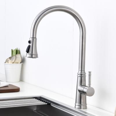 China Water Saving High Arc Kitchen Faucet 35mm Ceramic Cartridge SUS304 Stainless Steel Pull Down for sale