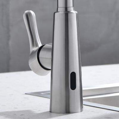 China Extendable No Touch Kitchen Sink Faucet 2075-SS Infrared Sensor Pull Down Brushed Nickel for sale